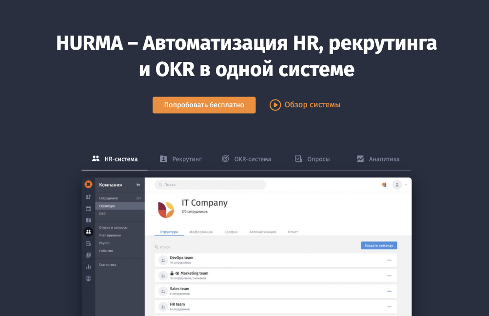HRM система для автоматизации HR, рекрутинга и OKR | HURMA